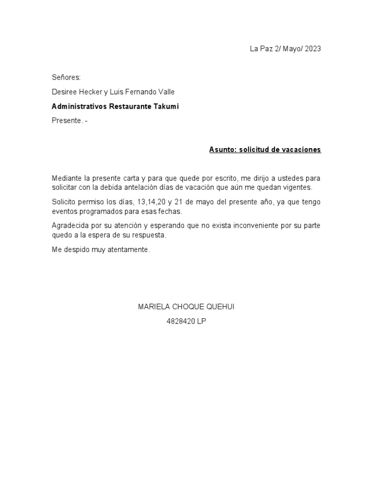 Carta de Vac Nueva | PDF