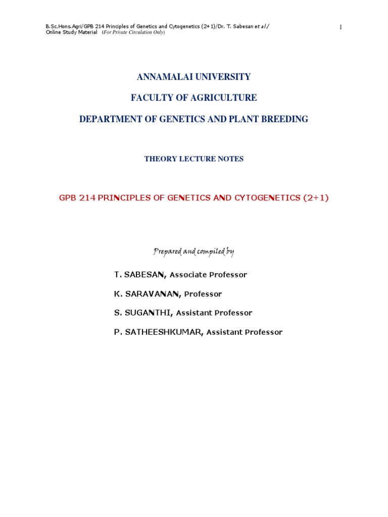 Reading Assignment 2 - Principles of Genetics and Cytogenetics (2+1) Online Study Material | PDF ...