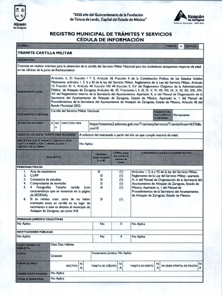 Tramite de Cartilla Militar 0001 | PDF