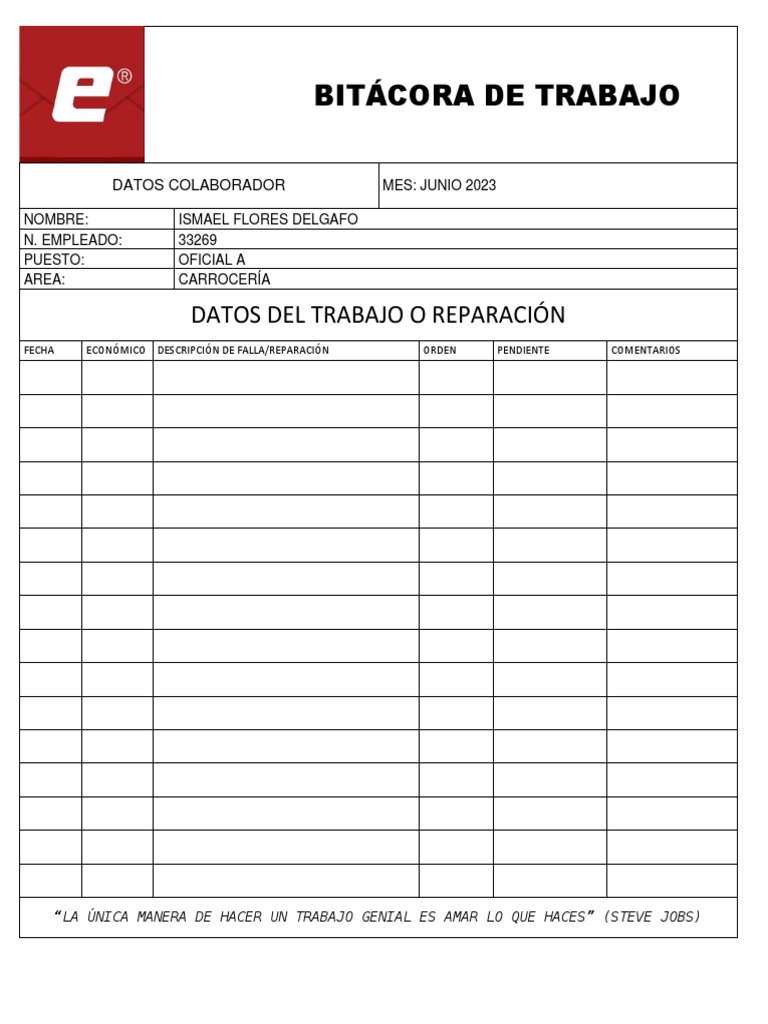 Bitácora de Trabajo de Ismael Flores | PDF | Crecimiento personal y ...