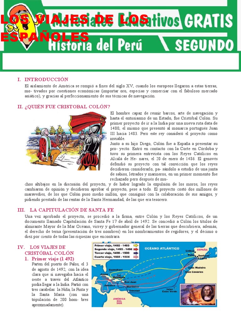 Los Viajes de Los Españoles para Segundo Grado de Secundaria | PDF