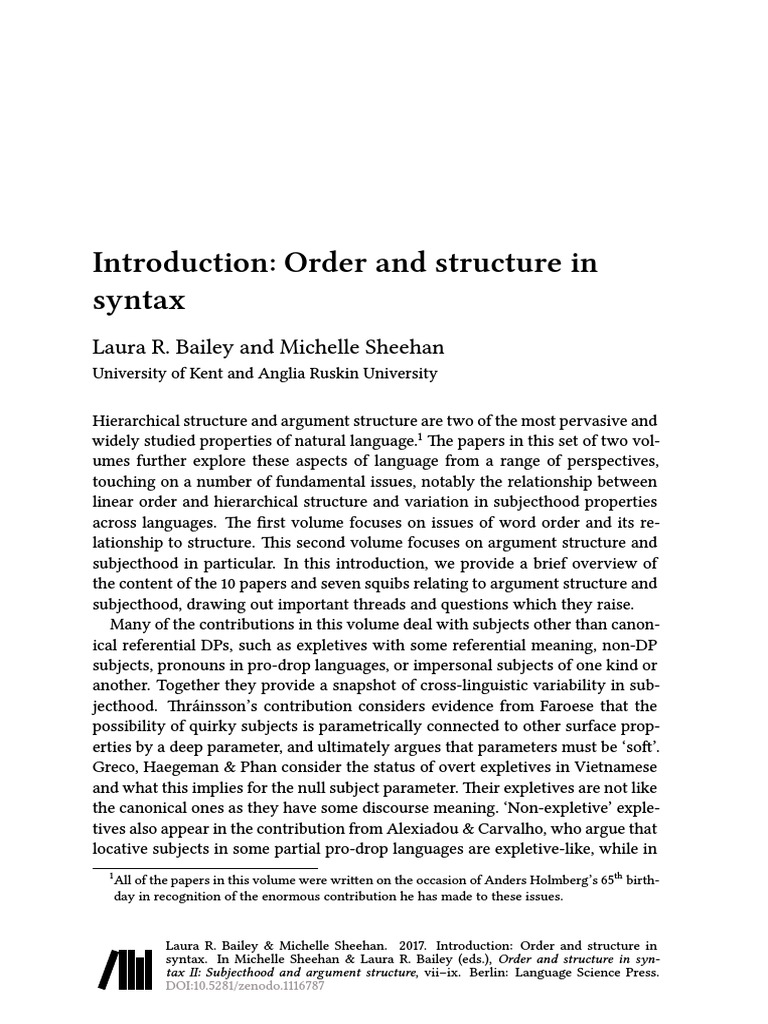 Introduction Order and Structure in Synt | PDF | Subject (Grammar ...