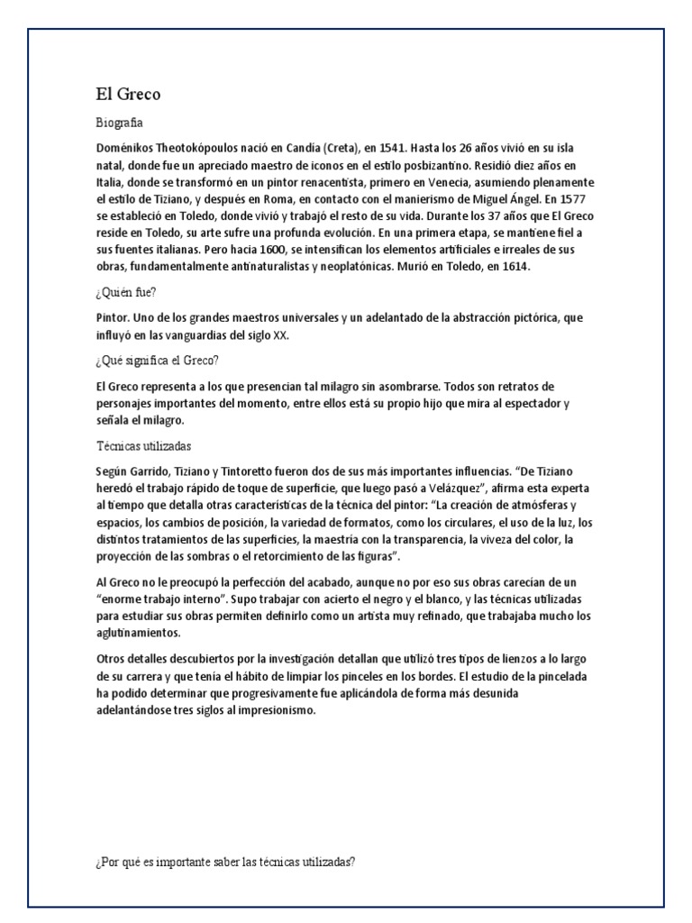 Biografía y legado de El Greco | PDF | Pinturas