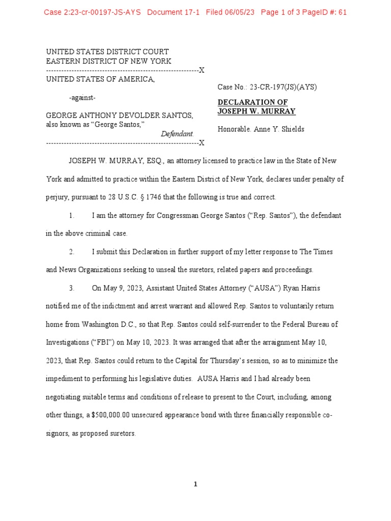 USA V Santos Doc 17-1 Declaration of Santos' Attorney | PDF | Public ...