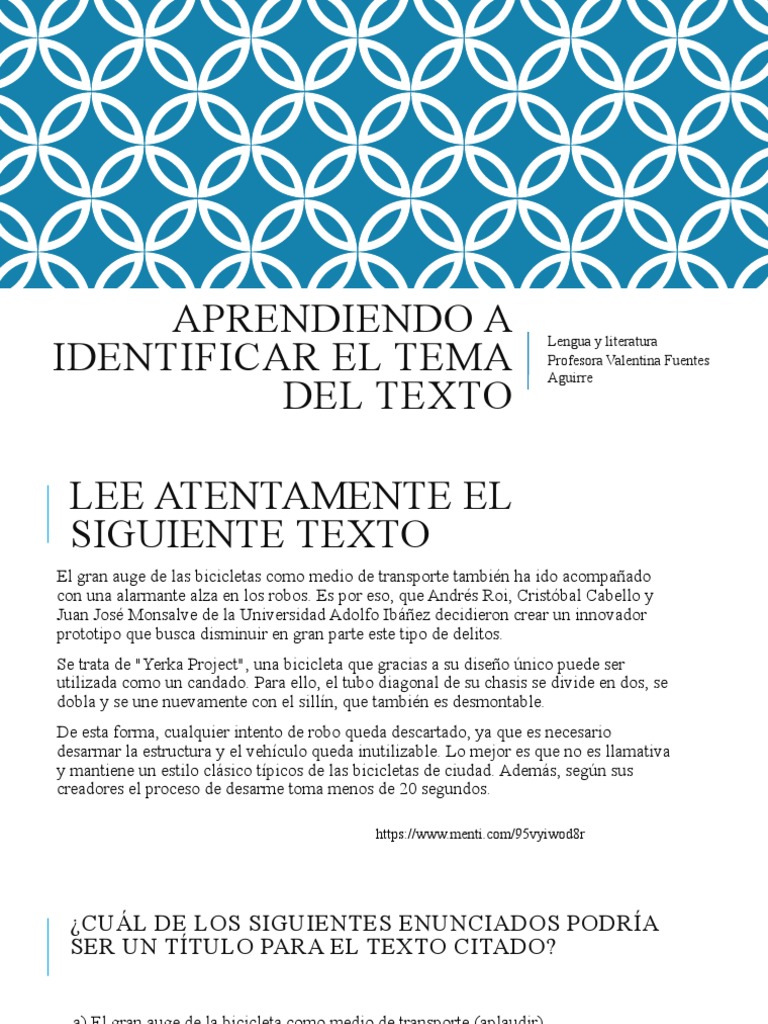 Aprendiendo A Identificar El Tema Del Texto: Lengua y Literatura ...