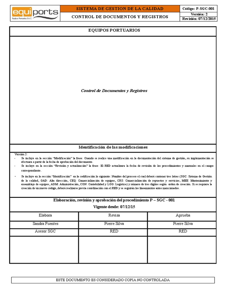 P - SGC - 001 Control de Documentos y Registros Ver 2 Corr | PDF ...
