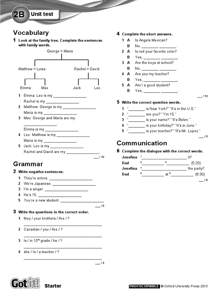 Starter - Unit Test 2B | PDF | Self-Improvement