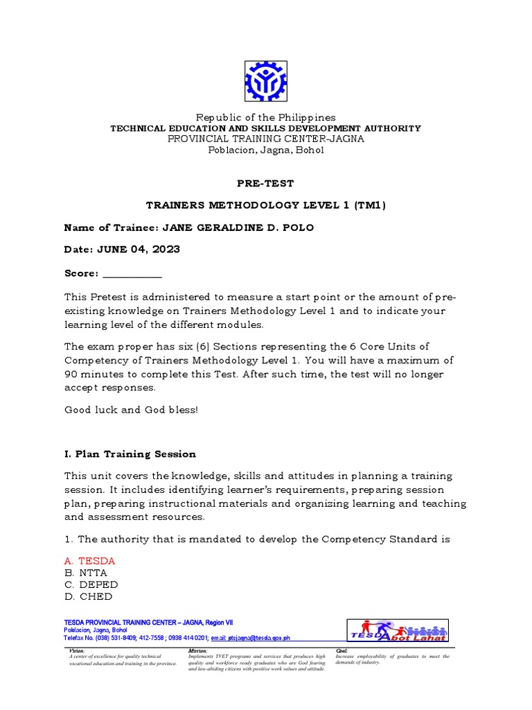 TM 1-Pre Test | PDF | Career & Growth | Business