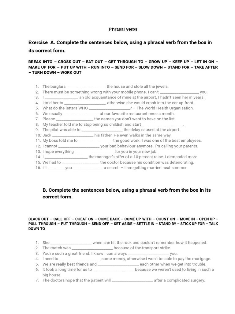 Phrasal Verbs Exercises for Students | PDF | Language Arts & Discipline
