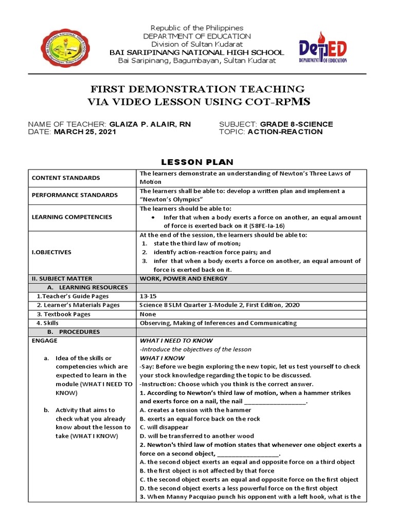 Lesson Plan Force | PDF