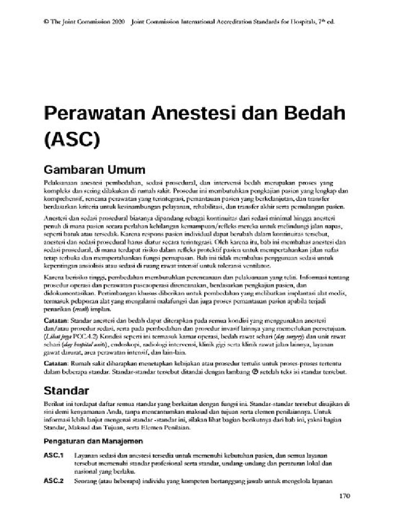 Standar JCI Ed.7 - ASC (Anesthesi & Surgical Care) | PDF
