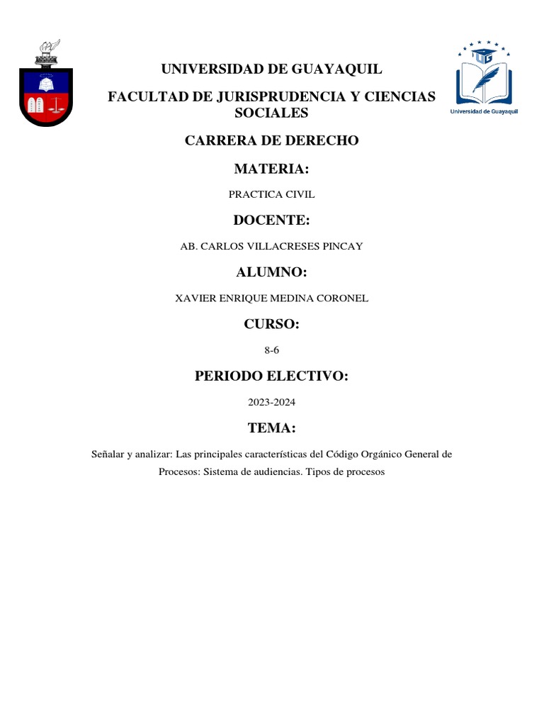 Las Principales Características Del COGEP Sistema de Audiencias. Tipos ...