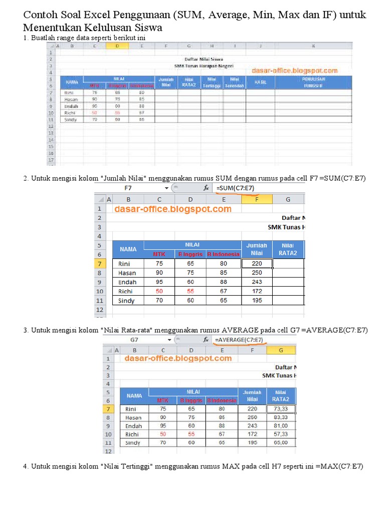 Contoh Soal Excel Penggunaan SUM | PDF
