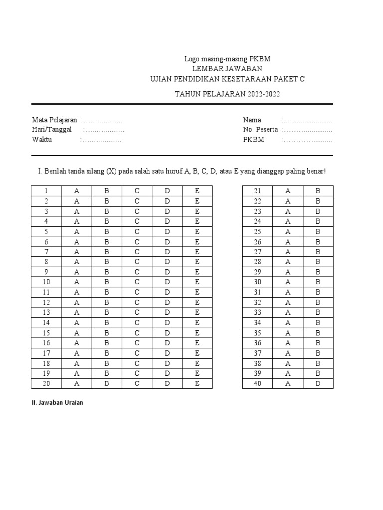 Lembar Jawaban Upk 2022 | PDF