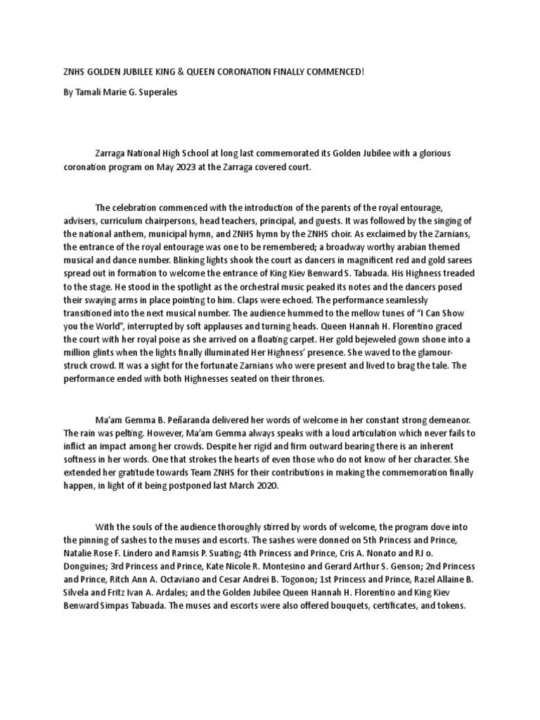 Golden Jubilee King Queen Coronation Program | PDF