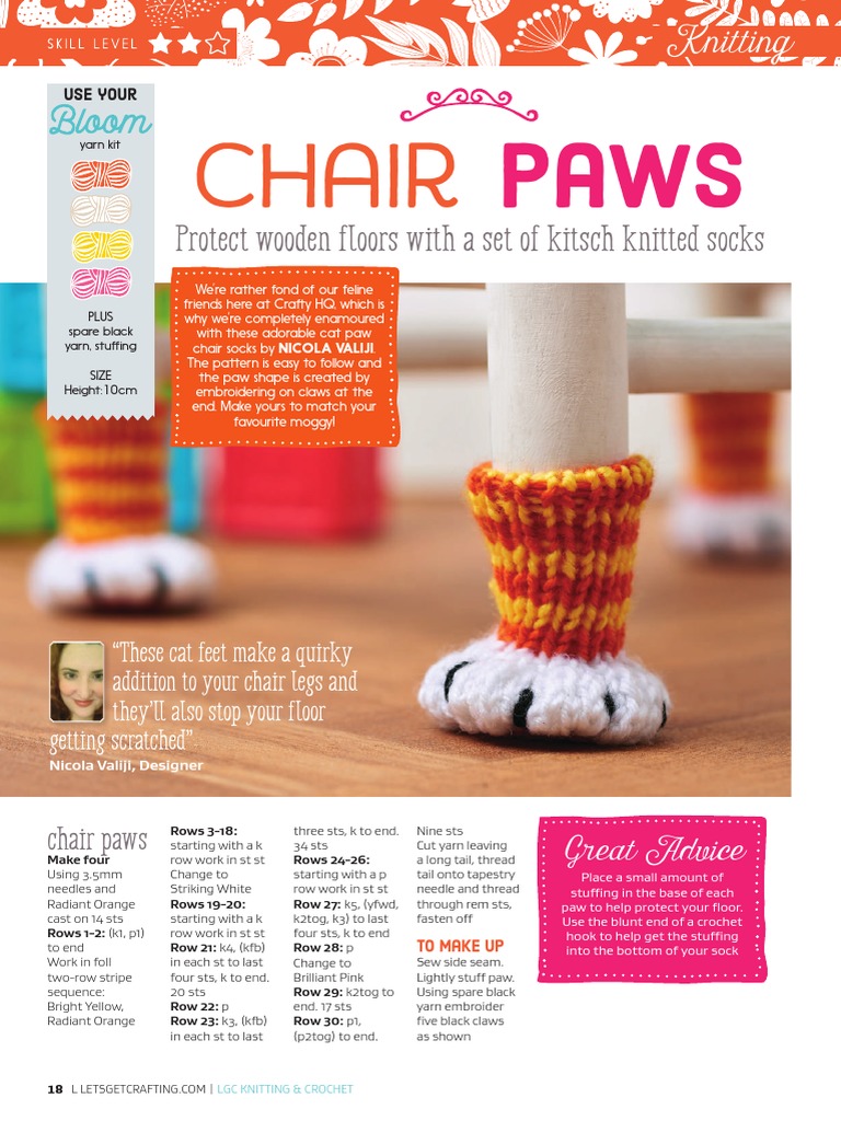 Chair Paws Knitting Pattern Compressed | PDF | Knitting | Yarn