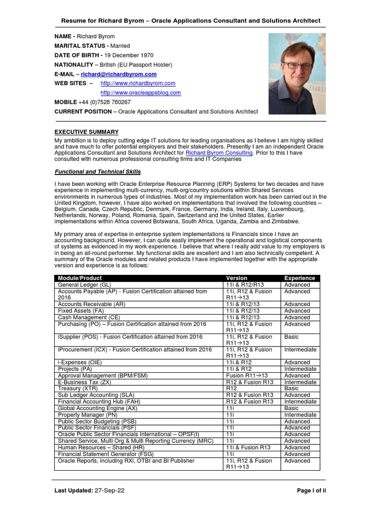 Oracle Applications Consultant Solutions Architect | PDF | Enterprise ...