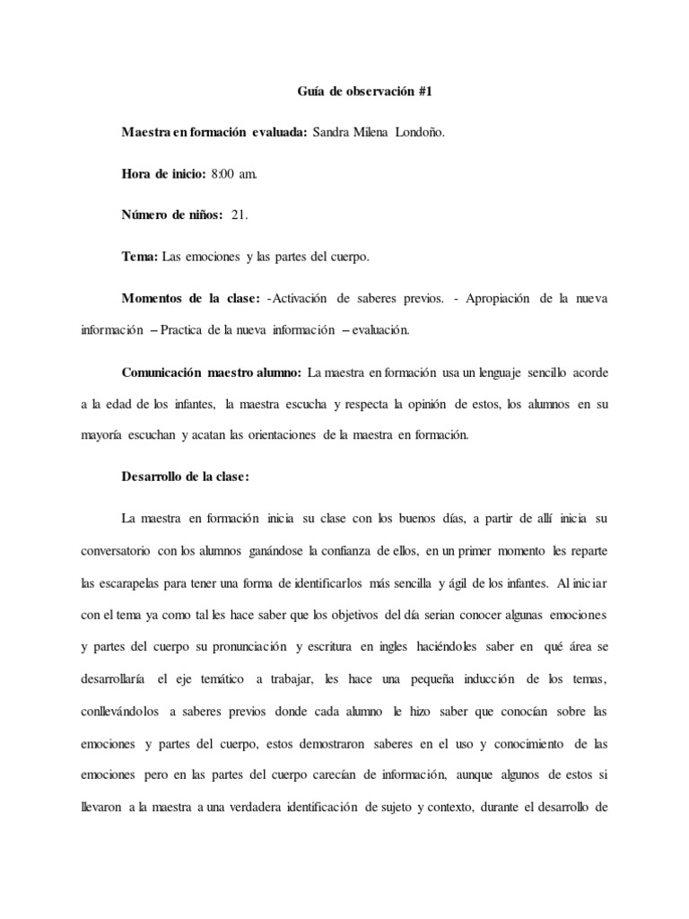 Guía de Observaciones Ingles 1- 2 edison | PDF | Conocimiento ...