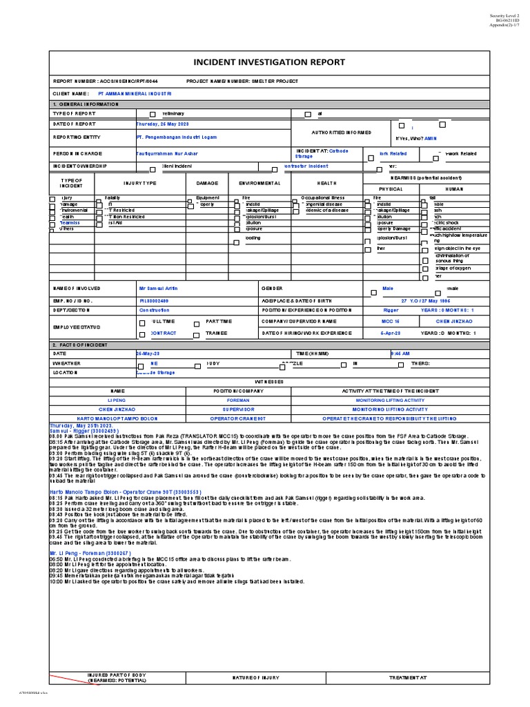 Final Report - Incident Investigation - Lifting Rafter Beam | PDF ...