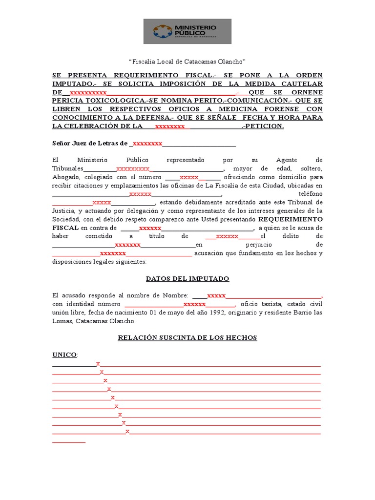 Formato de Requerimiento Fiscal | PDF | Fiscal | Justicia