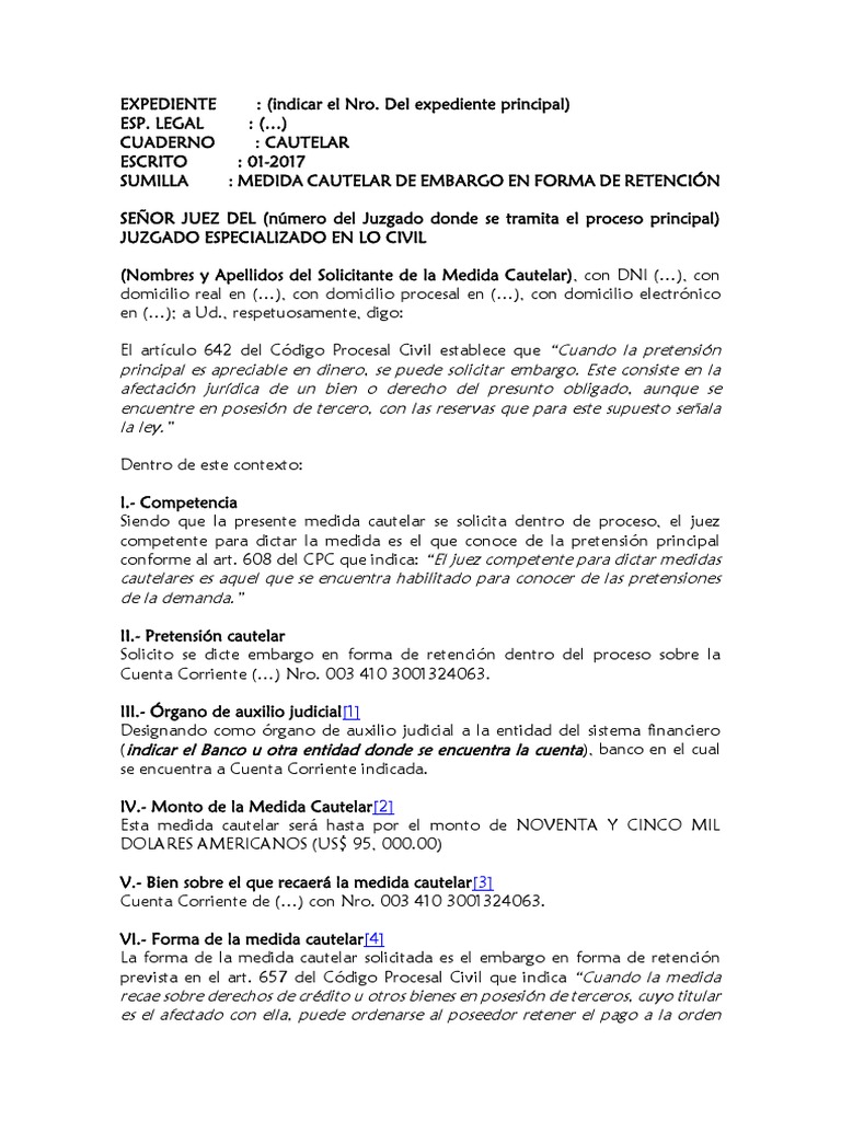 Modelo de Escritos de Embargo | PDF | Mandato | Ley procesal