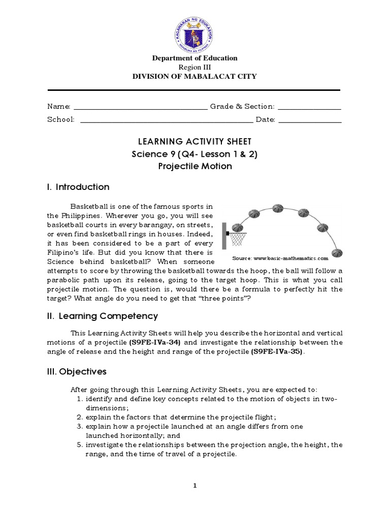 GQA - Science 9 - Q4 - Wk1 2 - PROJECTILE MOTION CQA GQA - LRQA | PDF ...