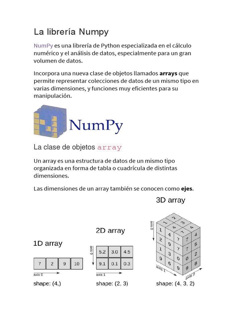 Libreria Numpy | PDF | Programación de computadoras | Informática Libreria Numpy | PDF | Programación de computadoras | Informática