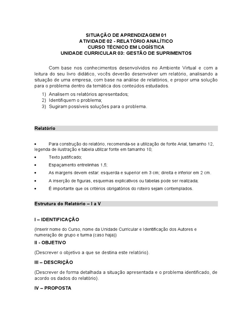 Tec_Log_UC3_SA1_ATV2_Relatório Analítico | PDF