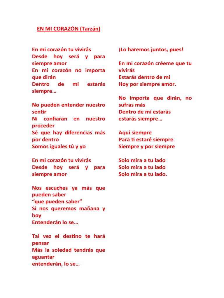 EN MI CORAZÓN Tarzan Español Ingles | PDF | Música grabada