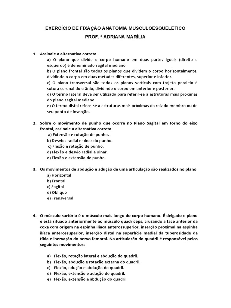 Exerc - Cio - de - Fixa - o - Anatomia - Musculoesquel - Tica 2 | PDF | Pélvis | Músculo esquelético
