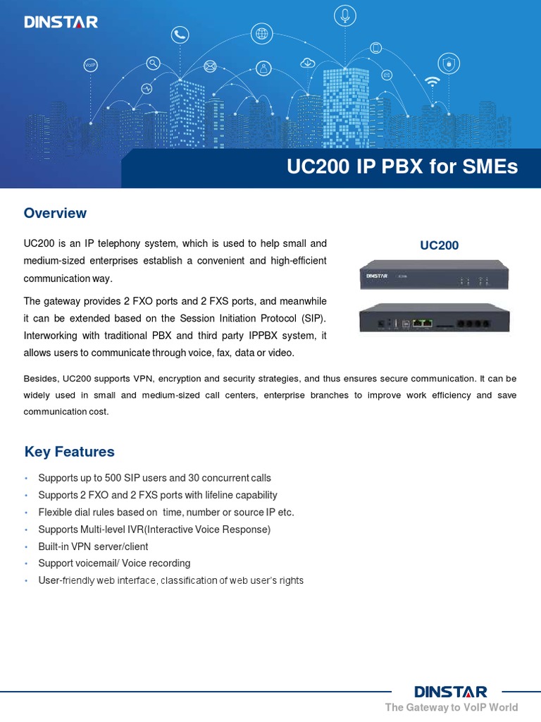 UC200 VoIP PBX Datasheet v2.0 | PDF | Session Initiation Protocol | Voice Over Ip