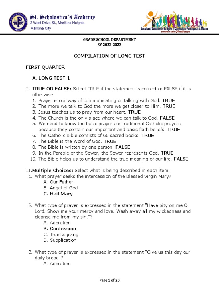 Compilation of Long Test | PDF | Eucharist | Prayer