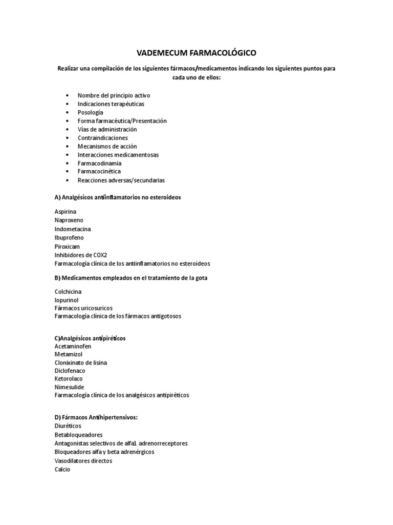 Indicaciones Vademecum Farmacológico | PDF | Droga anti-inflamatoria libre de esteroides | Drogas