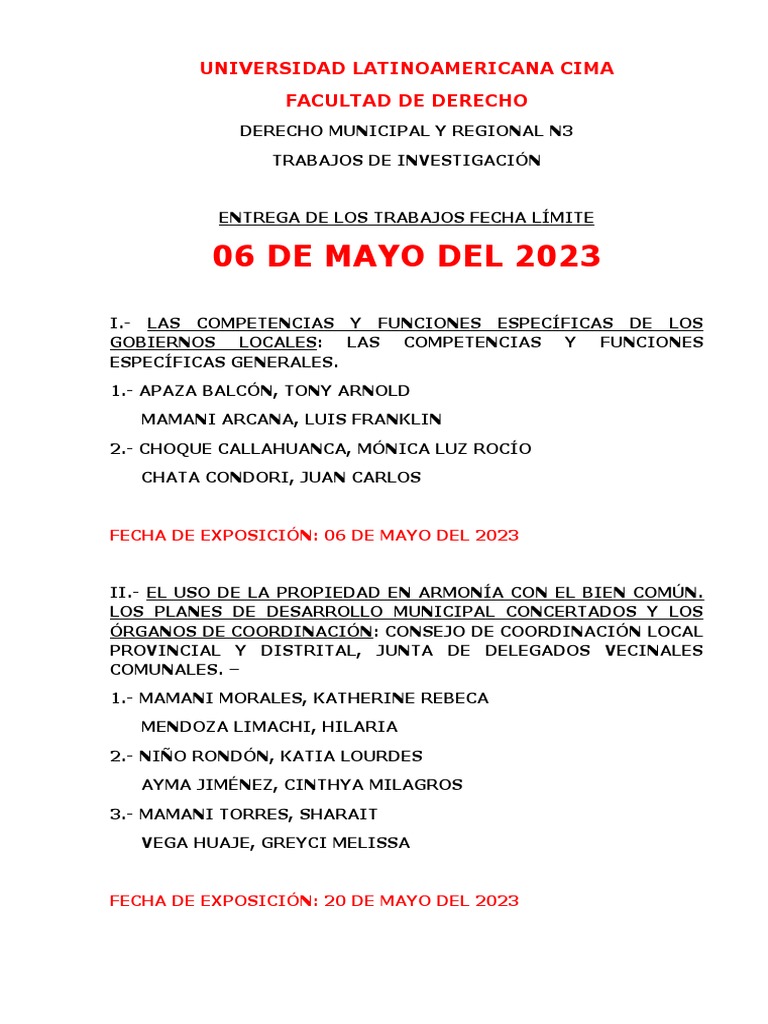 Trabajos de Investigacion. Derecho Municipal y Regional. Fin de Semana ...