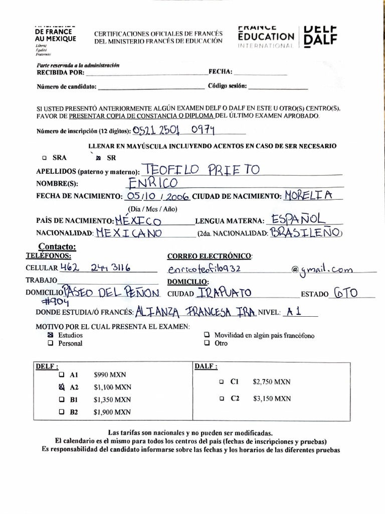 FICHE D'Inscription 2023-ETP-A2 | PDF