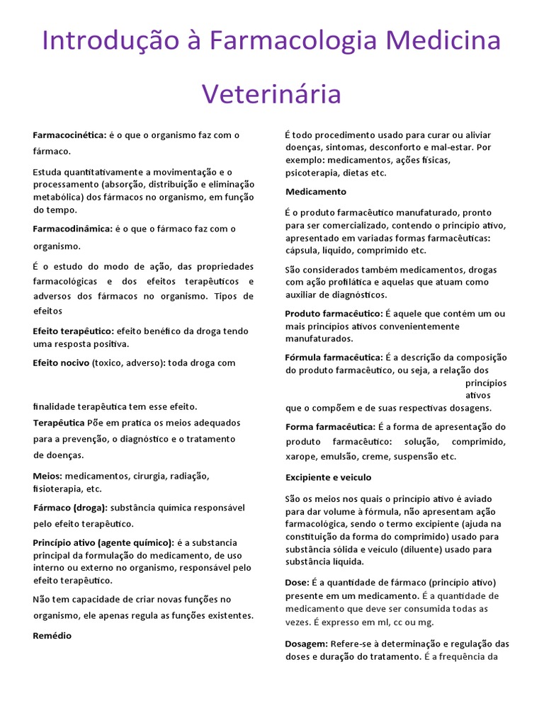 Introdução à Farmacologia Medicina Veterinária | PDF | Farmacologia ... Introdução à Farmacologia Medicina Veterinária | PDF | Farmacologia ...