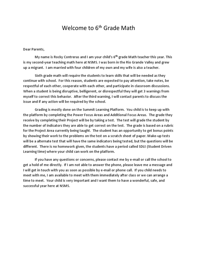 Introductory Letter For Parents | PDF