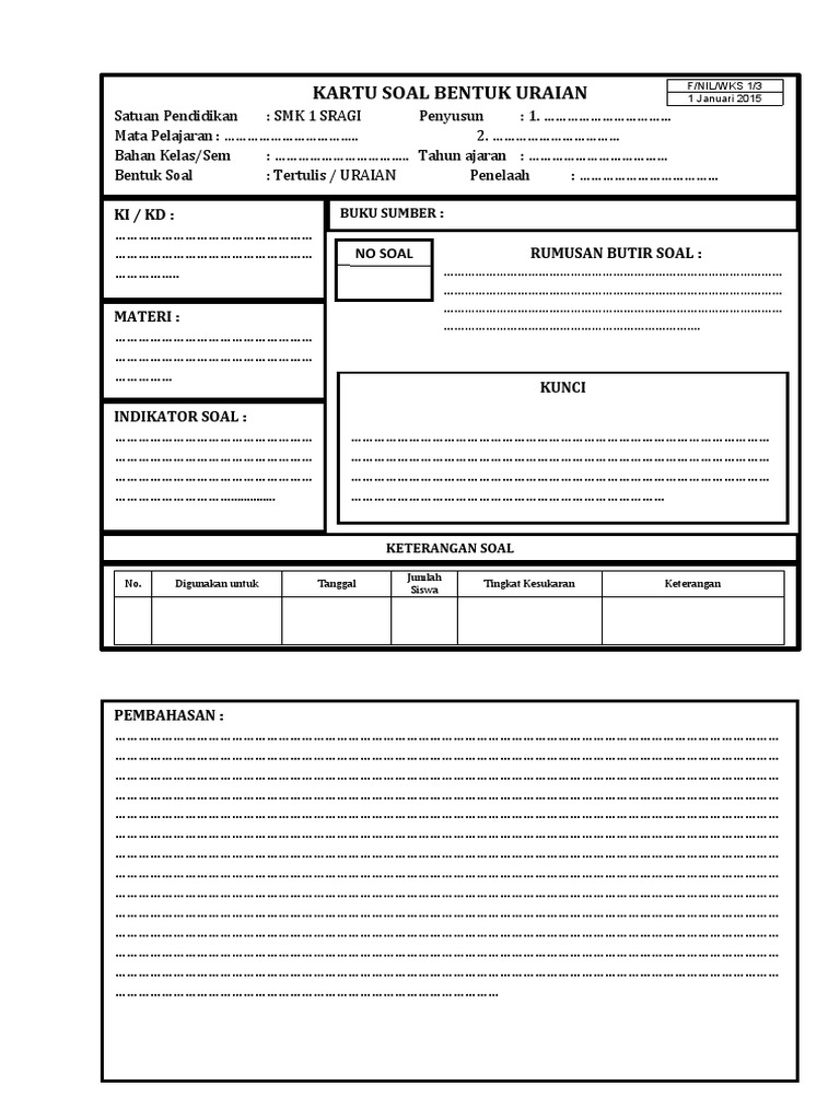 Kartu Soal Uraian | PDF