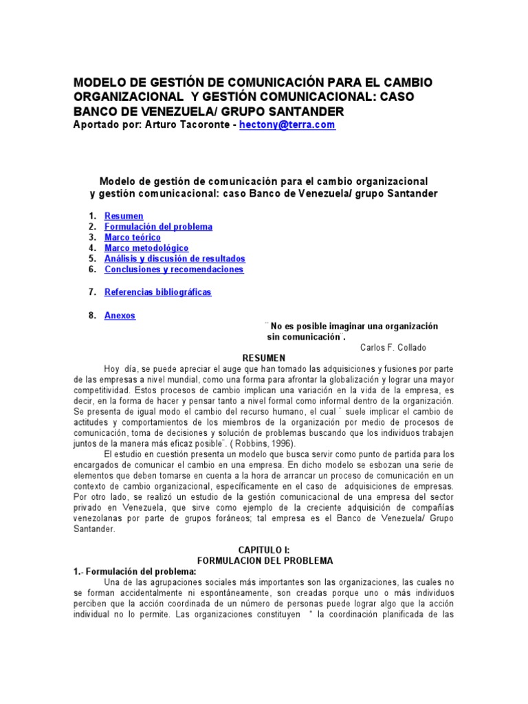 Modelo de Gestion de Comunicacion para El Cambio Organizacional y Gestion Comunicacional Caso ...