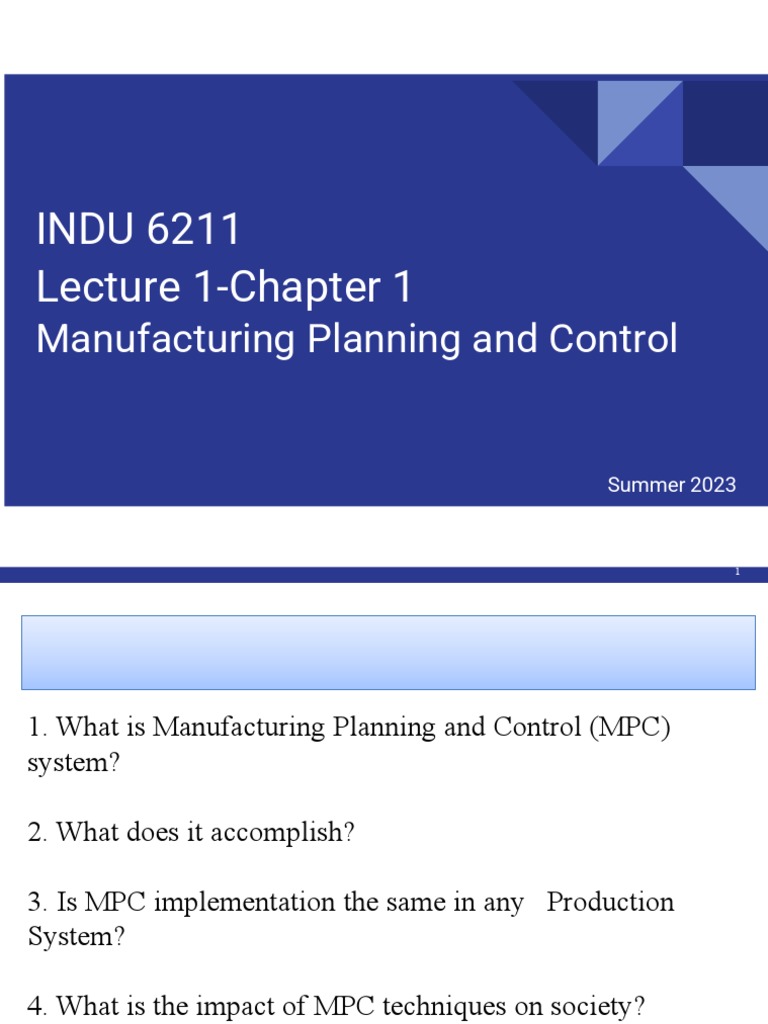Lecture - 1-INDU 6211 | PDF | Enterprise Resource Planning | Inventory