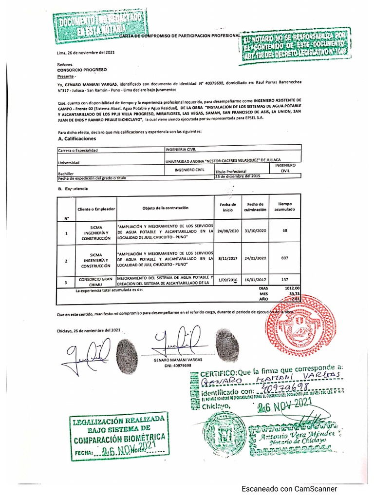 Compromiso De Participacion Ing Genaro Legalizado Pdf