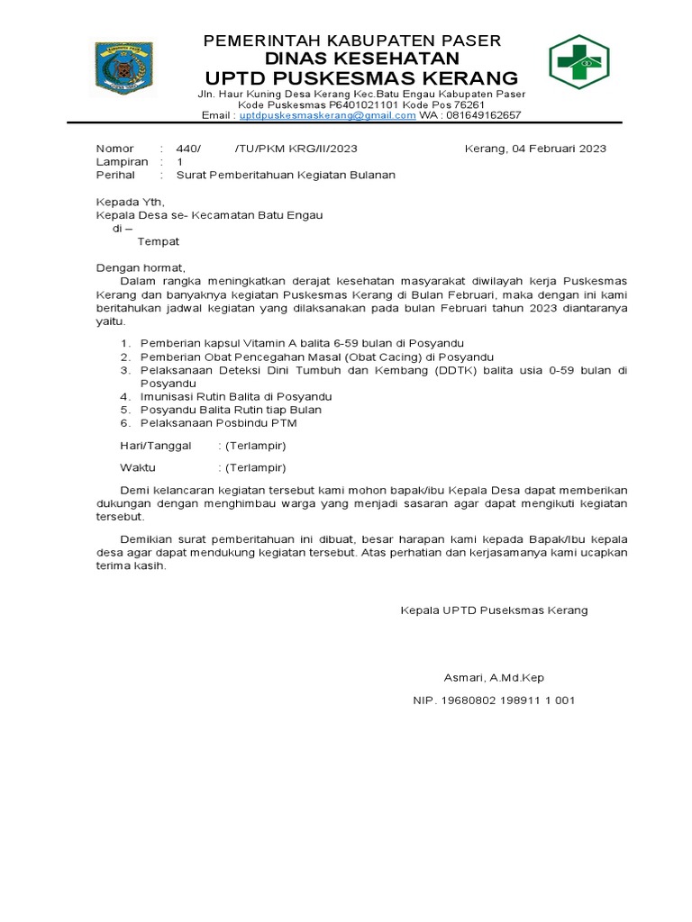 Surat Pemberitahuan Kegiatan Ke Desa | PDF