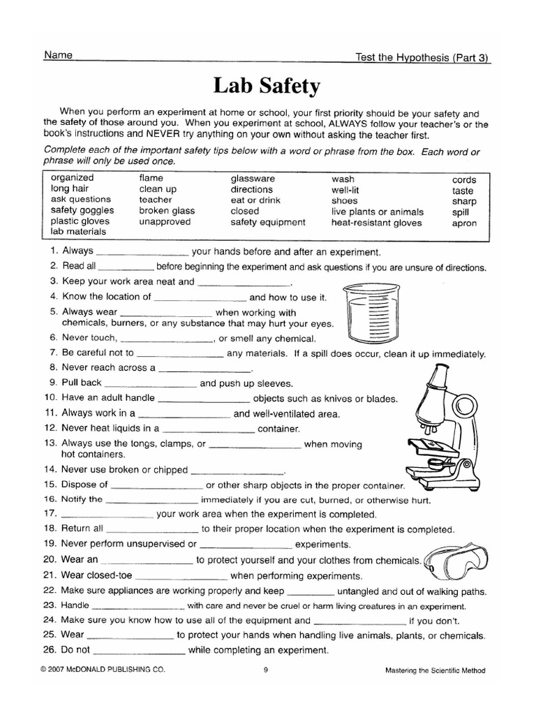 Lab Safety Rules Worksheet | PDF