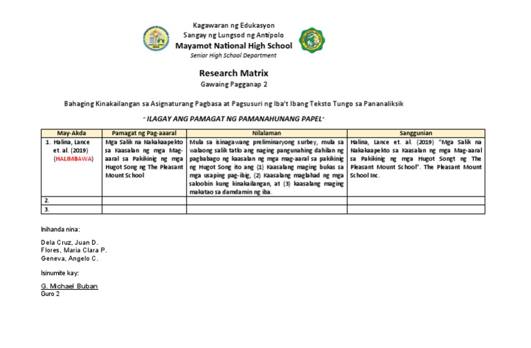 Research Matrix | PDF