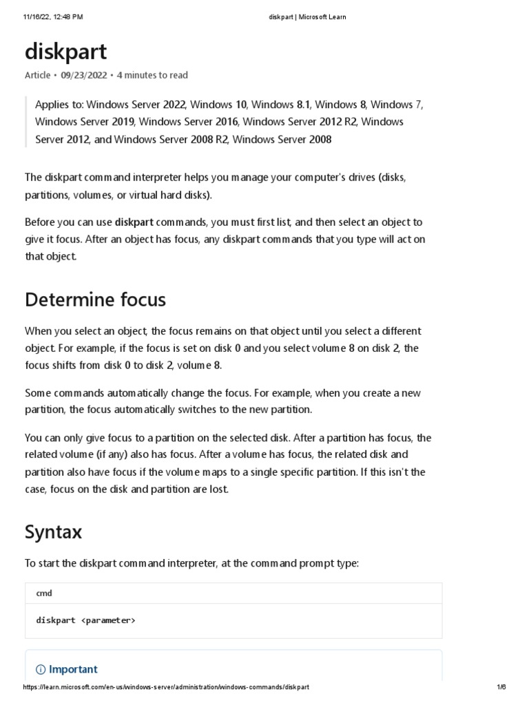 Diskpart - Microsoft Learn | PDF | File System | Computer File