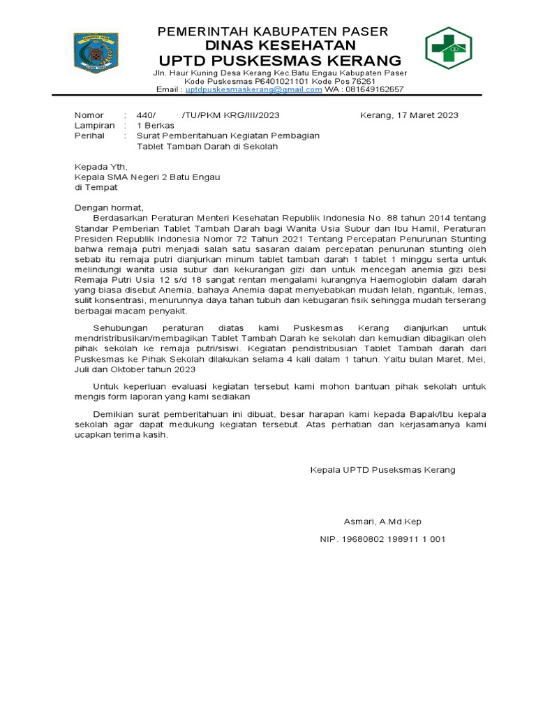 Surat Pemberitahuan TTD Rematri | PDF