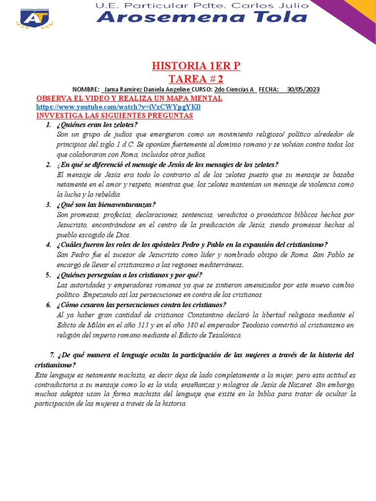 2do Bgu Tarea 2 Historia | PDF