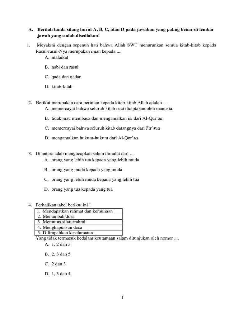 Soal Am Akidah Akhlak Kelas 6 2023 Revised | PDF