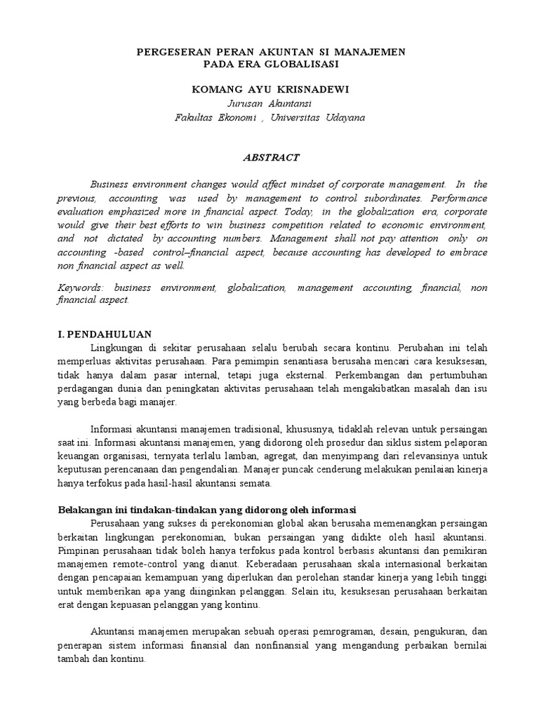 Peran Akuntan Manajemen di Era Globalisasi | PDF