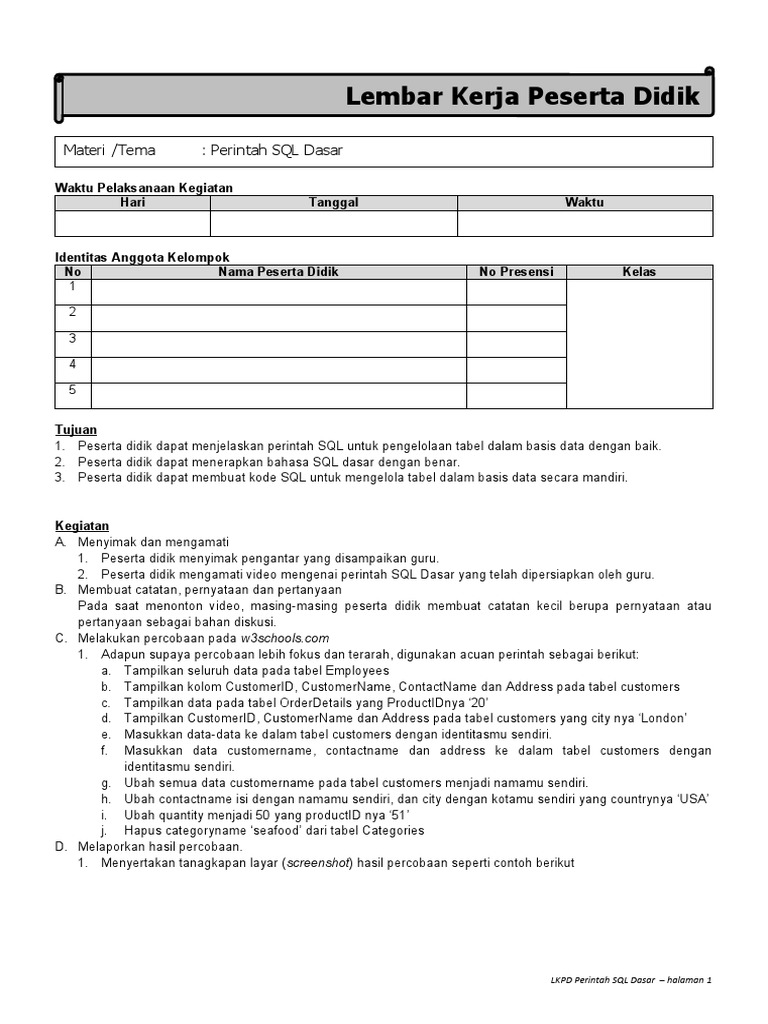 LKPD Perintah SQL Dasar | PDF